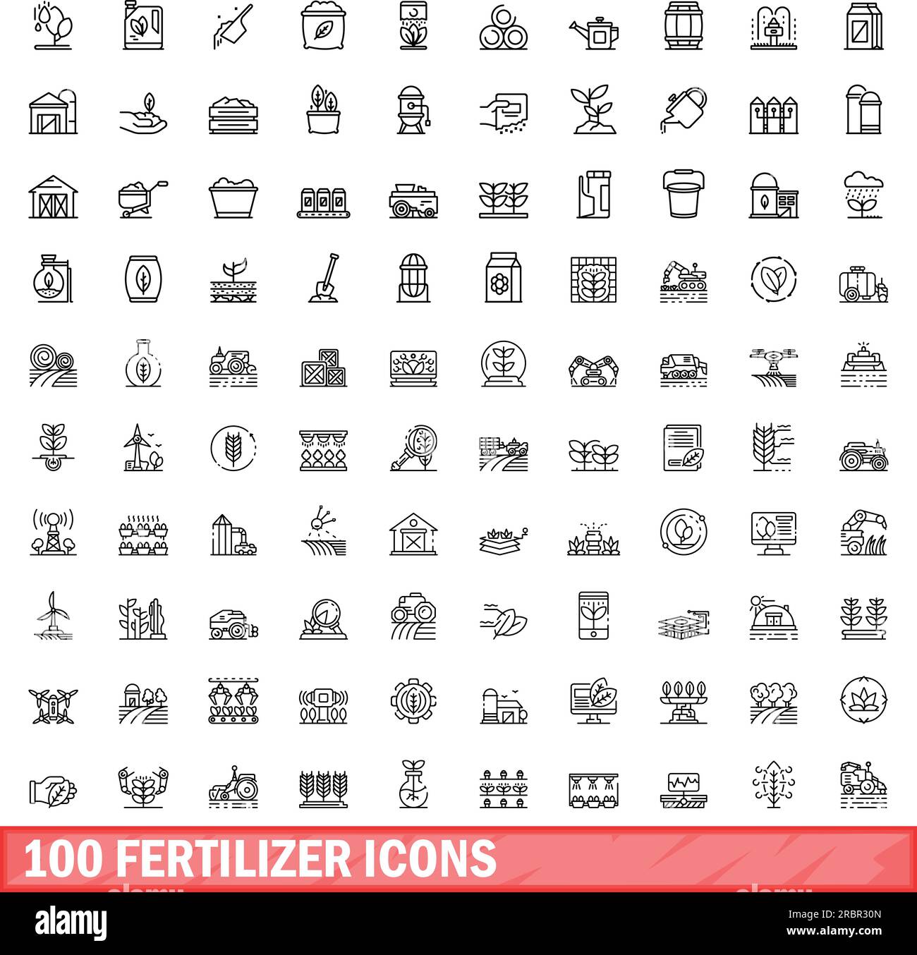 100 fertilizer icons set. Outline illustration of 100 fertilizer icons vector set isolated on ...