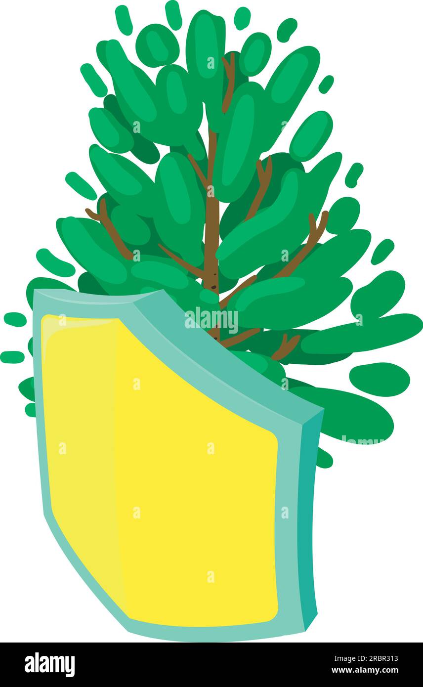 Medieval shield icon isometric vector. Medieval shield on green tree ...