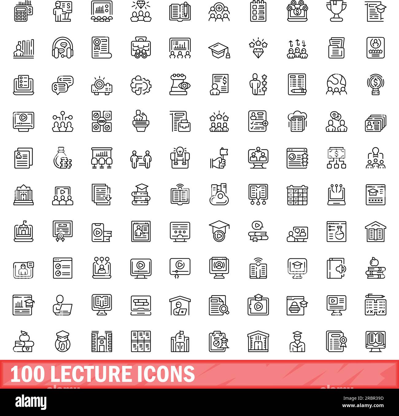 100 lecture icons set. Outline illustration of 100 lecture icons vector ...