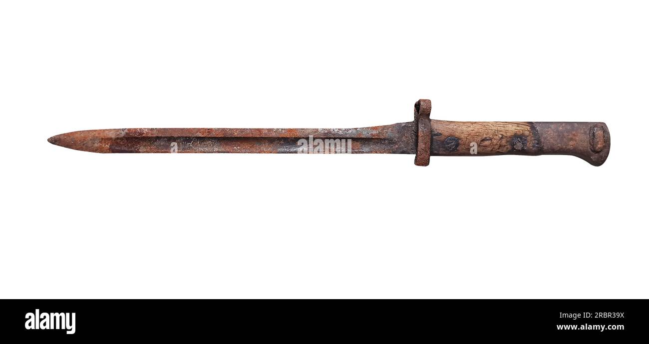 Old military bayonet weapon isolated on white background. With clipping ...