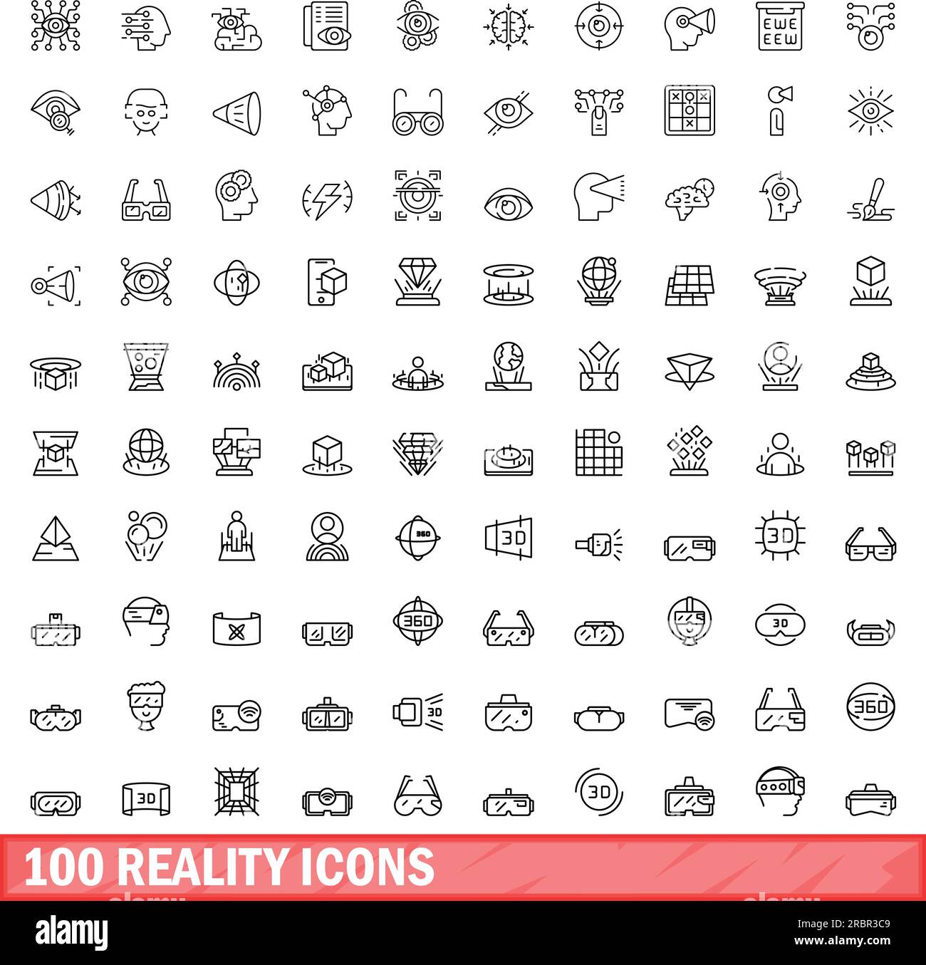 100 reality icons set. Outline illustration of 100 reality icons vector ...