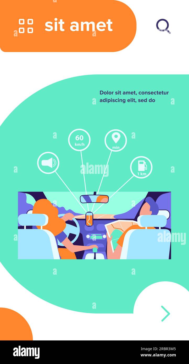 Driver and passenger navigating on road within map Stock Vector Image ...