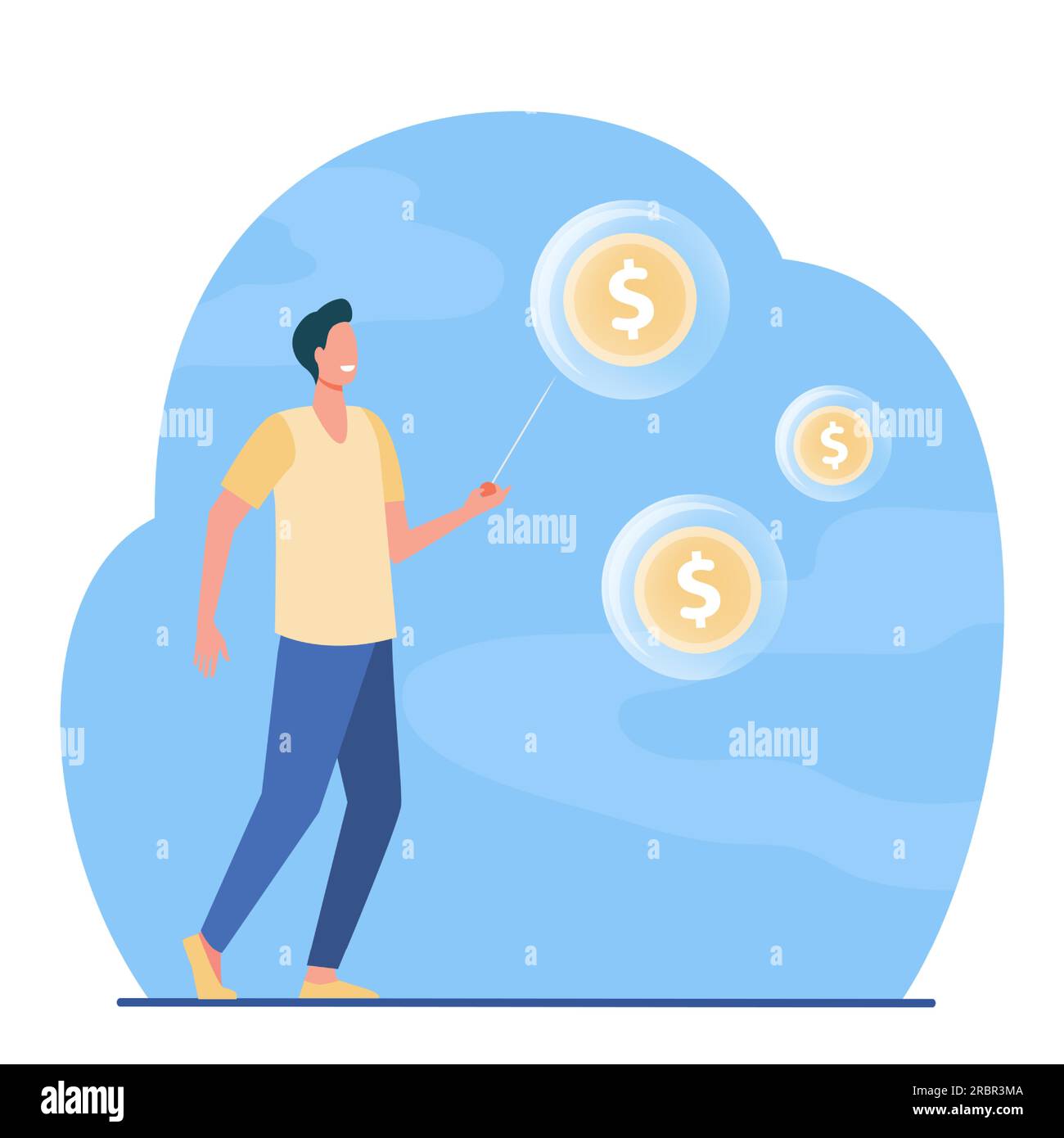 Happy man needling soap bubbles with money Stock Vector Image & Art - Alamy