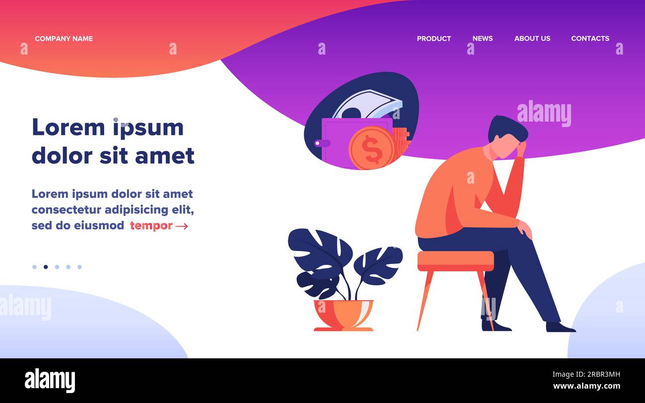 Depressed sad man thinking over financial problems Stock Vector Image ...