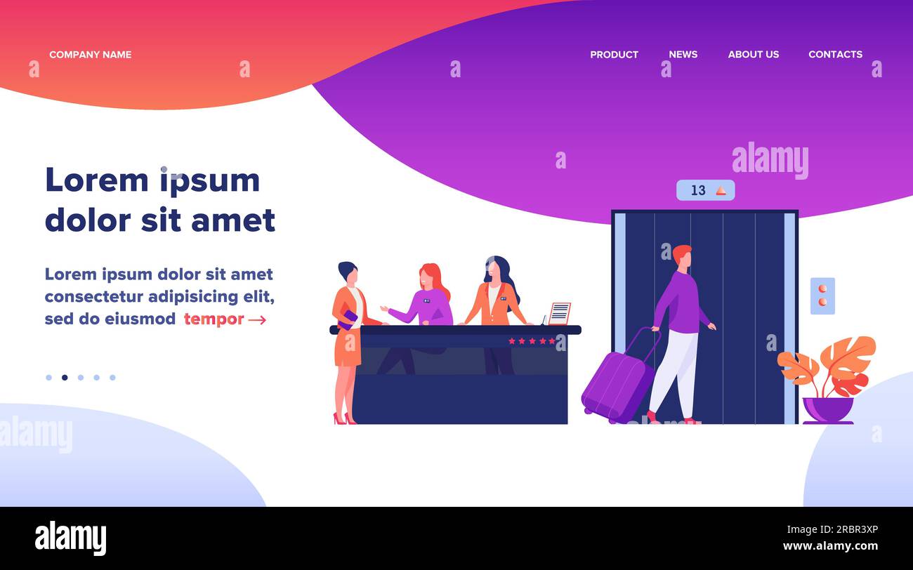 Tourists with luggage waiting at hotel reception desk Stock Vector ...