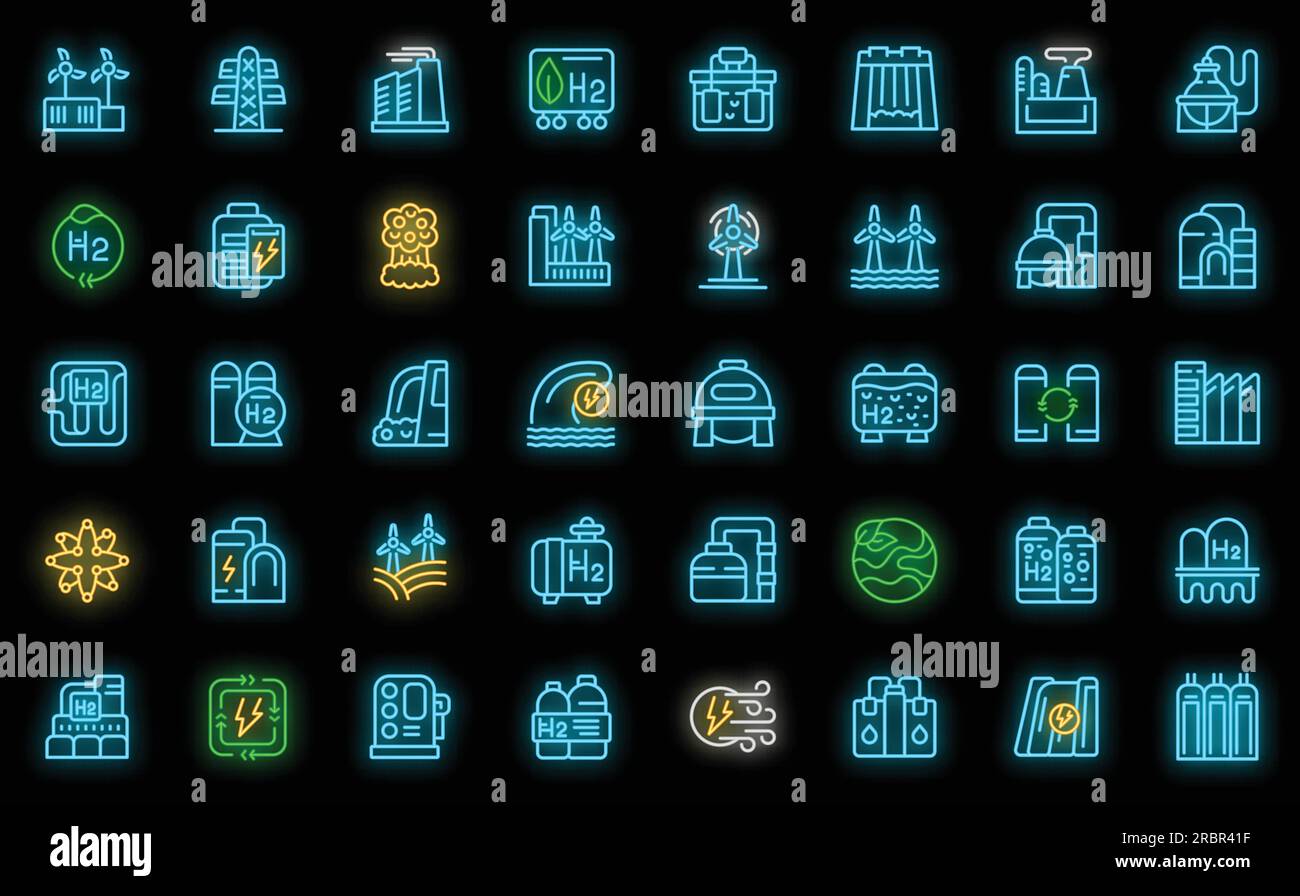 Hydrogen energy icons set outline vector. Fuel energy. Car vehicle neon ...