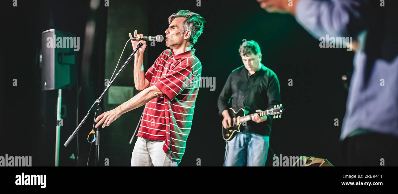 Singer artist performer close-up portrait during live performance on a ...