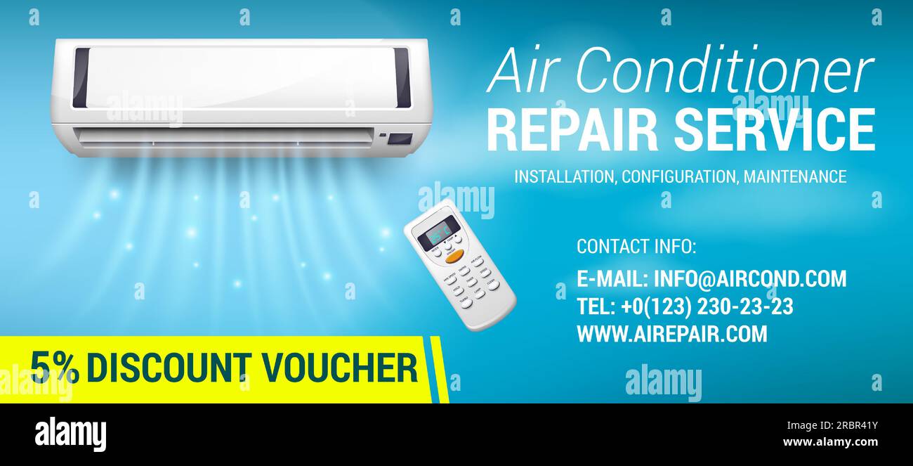 Air Conditioning Repair Flyer with Realistic detailed isometric 3d air ...