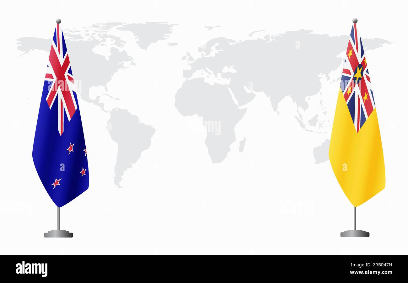 New Zealand and Niue flags for official meeting against background of ...