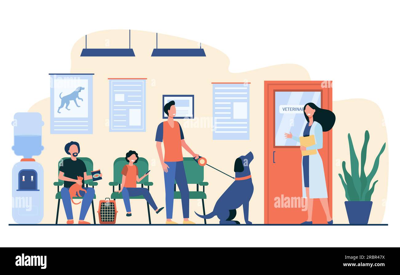 Queue of people with pets at vet room Stock Vector Image & Art - Alamy