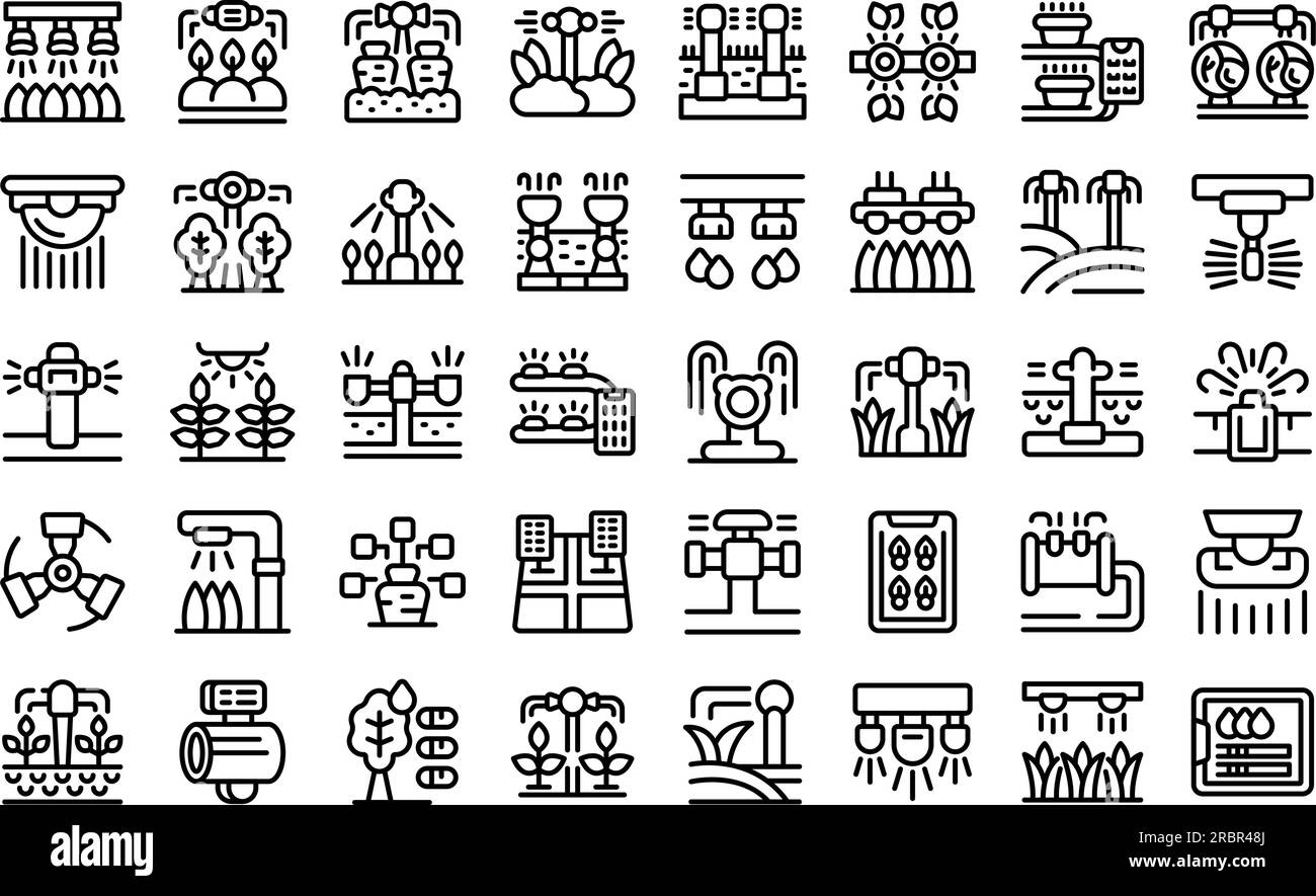 Sprinkler system icons set outline vector. Water nature. Garden farm ...