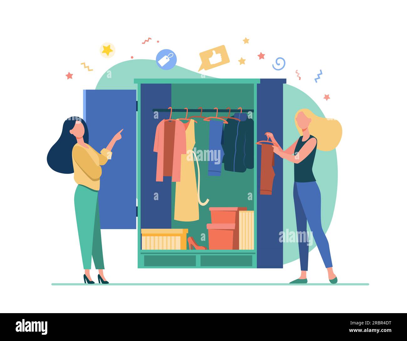 Woman selecting the clothes for female friend Stock Vector Image & Art ...