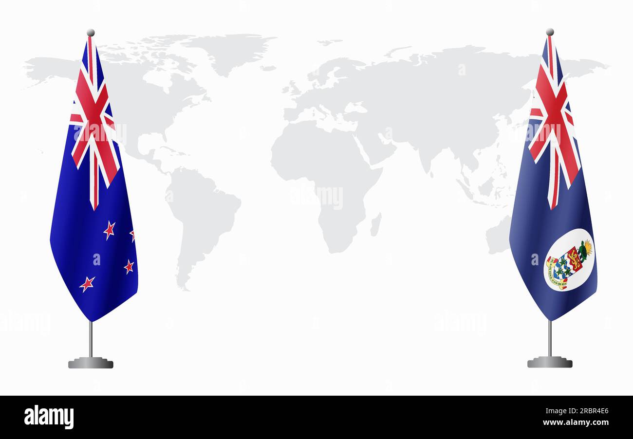 New Zealand and Cayman Islands flags for official meeting against ...