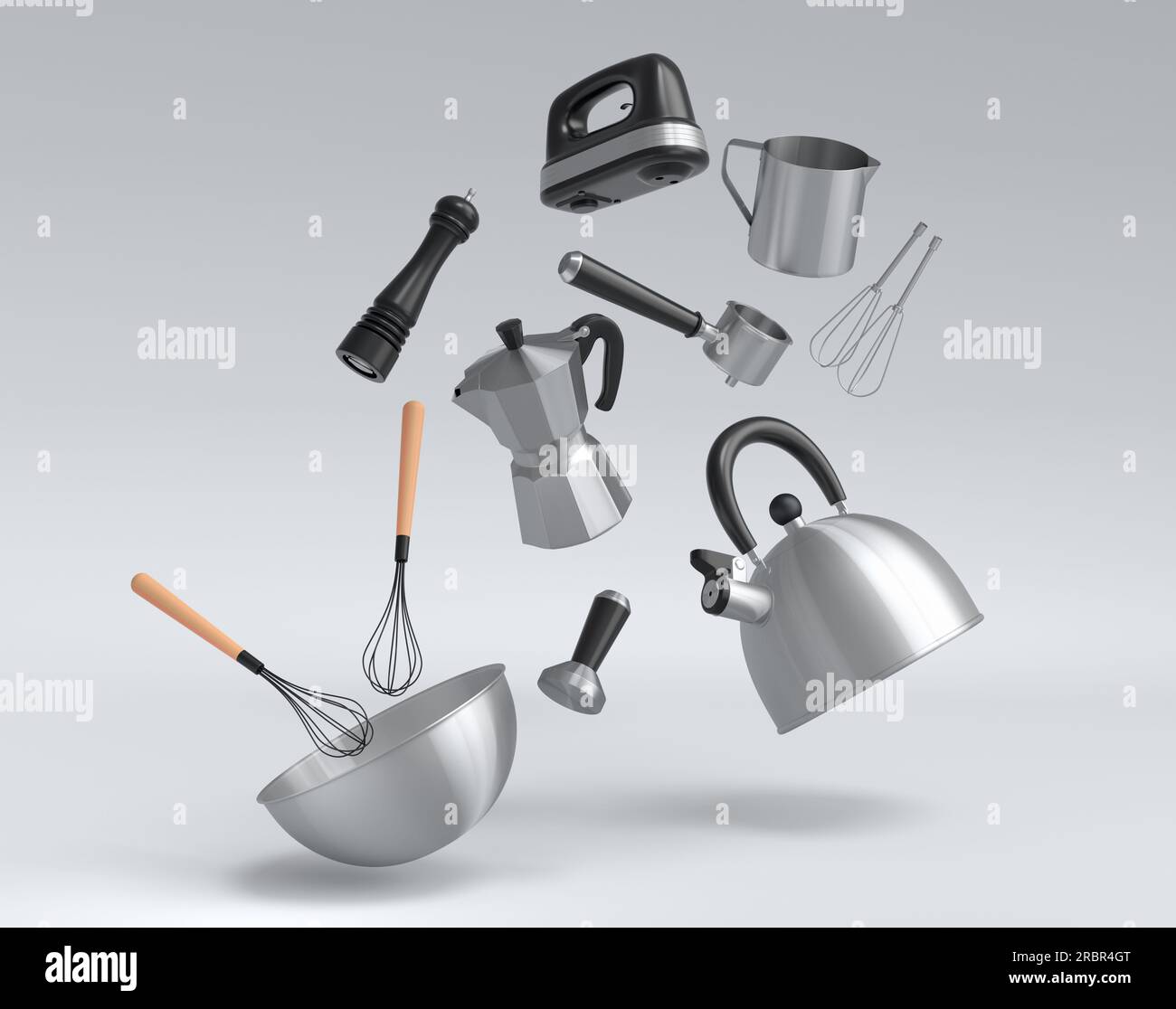 Mixer and metal bowl with kitchen utensil for preparation of dough on ...