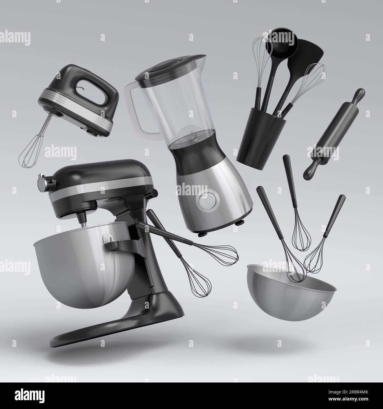 Mixer and metal bowl with kitchen utensil for preparation of dough on ...