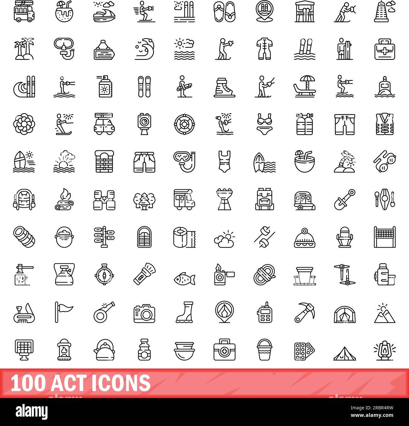 100 act icons set. Outline illustration of 100 act icons vector set ...