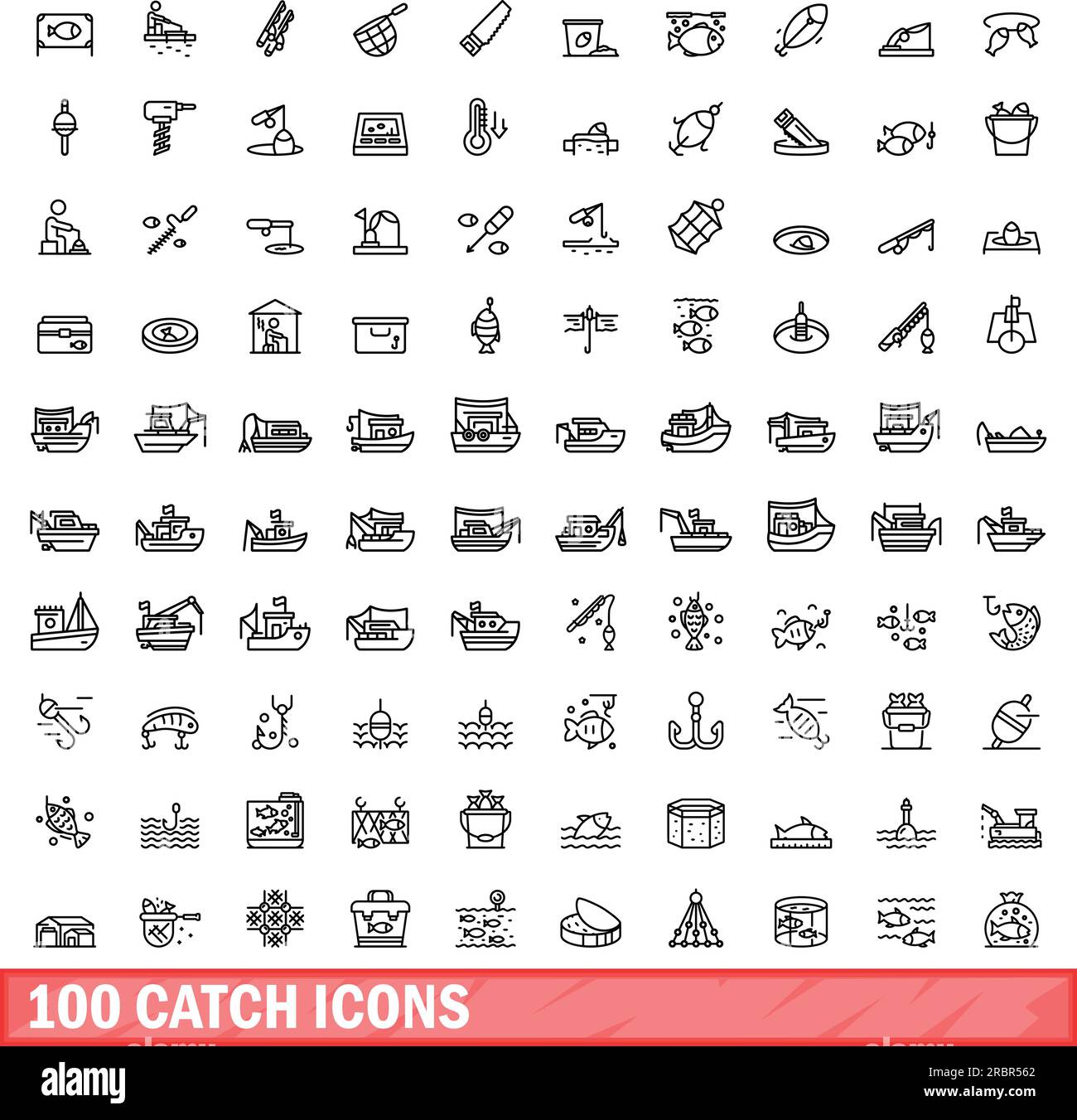100 catch icons set. Outline illustration of 100 catch icons vector set ...