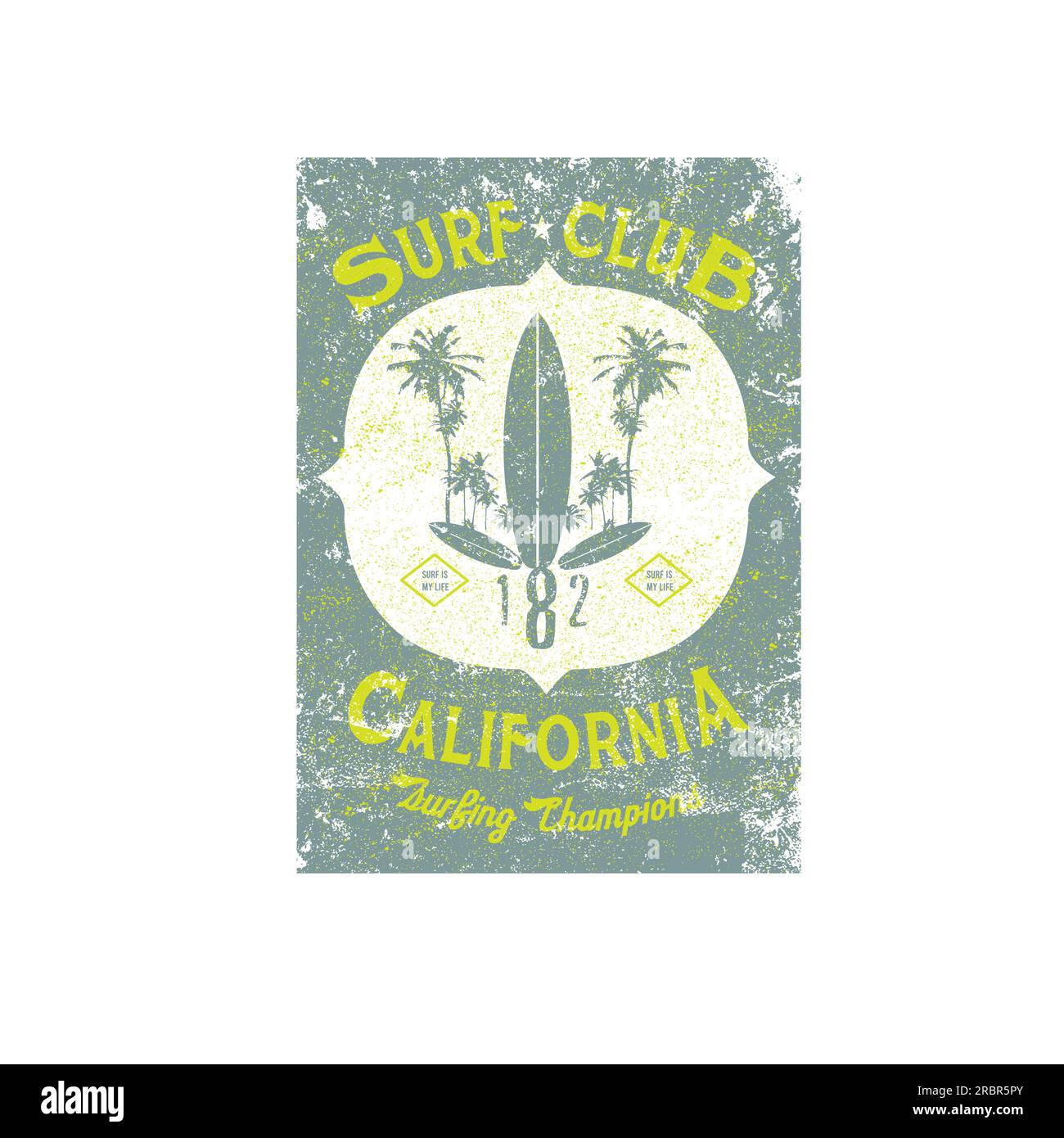 Surf Club California Vector Illustration typographic t-shirt design ...