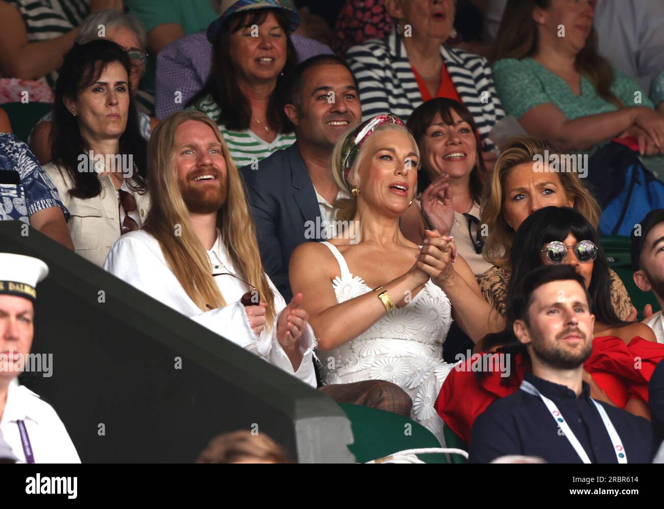 Wimbledon, UK. 08th July, 2023. Singer Sam Ryder watches the tennis ...