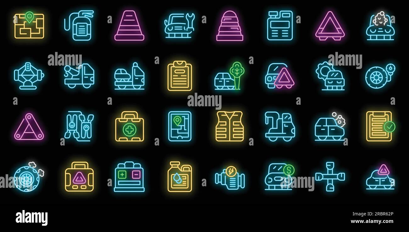 Roadside assistance icons set outline vector. Car accident. Broken ...