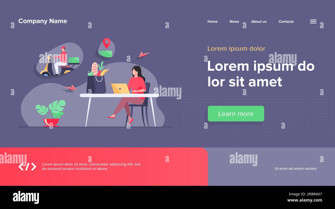 Cartoon woman with laptop ordering food online Stock Vector Image & Art ...