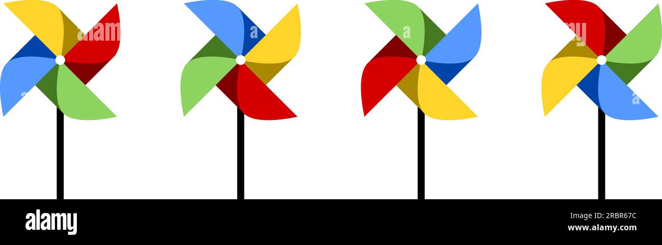 Set of Colorful Pinwheel or Spinning Windmill with Stick and Different ...