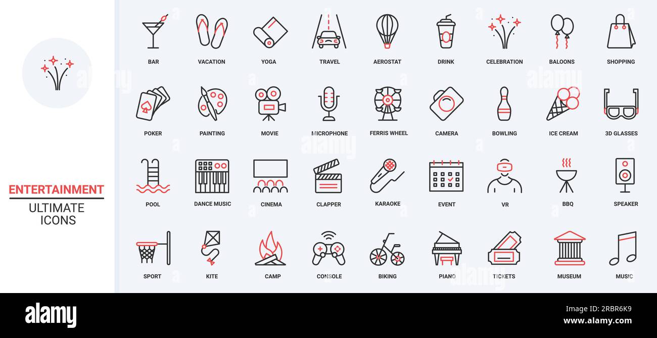 Green energy ecology trendy red black thin line icons set vector illustration. Environment ...