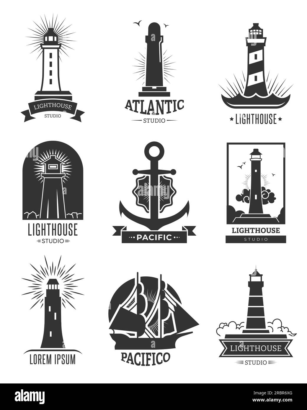 Sea nautical lighthouse vintage Black and White Stock Photos & Images ...