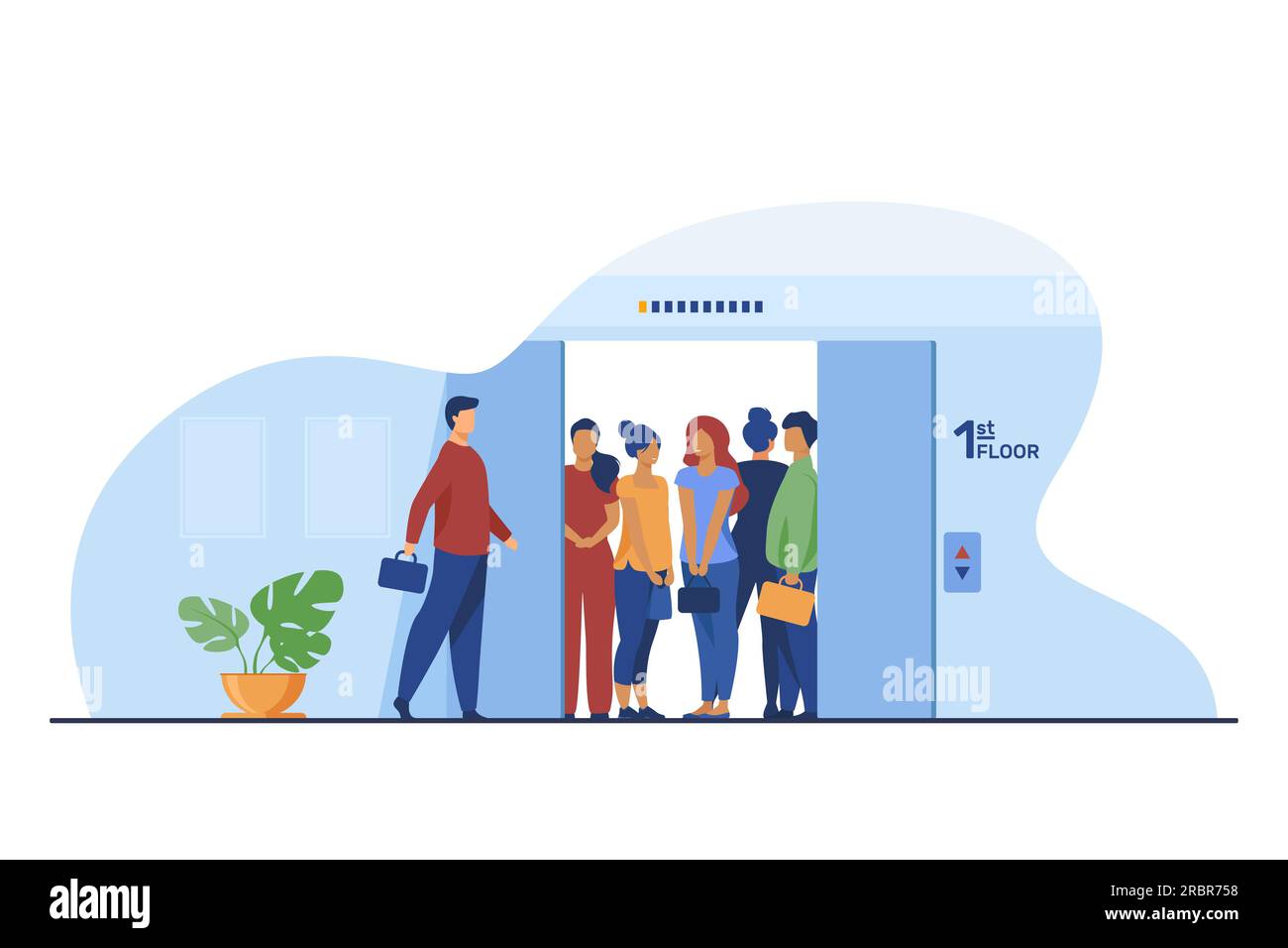 Man coming into overcrowded elevator cabin Stock Vector Image & Art - Alamy