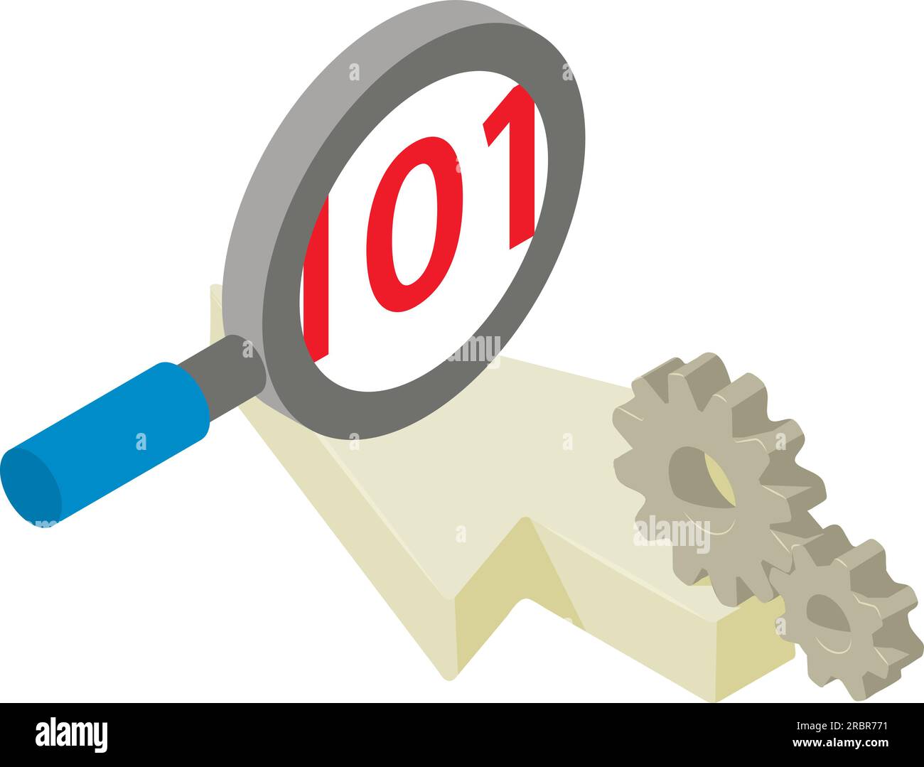 Internet search icon isometric vector. Magnifying glass, red code ...
