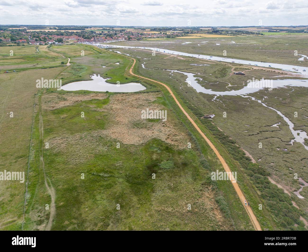 aerial view of Blakeney, Norfolk, United Kingdom, with marsh and ...