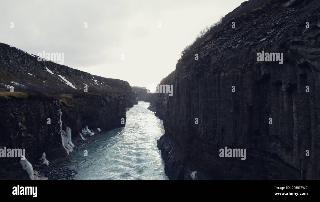 Aerial view of gullfoss cascade canyon, majestic nordic landscape with ...