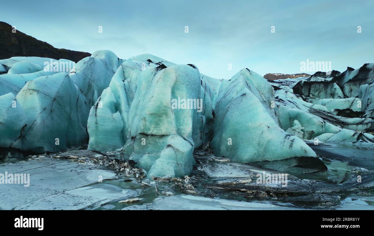 Drone shot of vatnajokull ice cap floating on nordic lake, forming ...