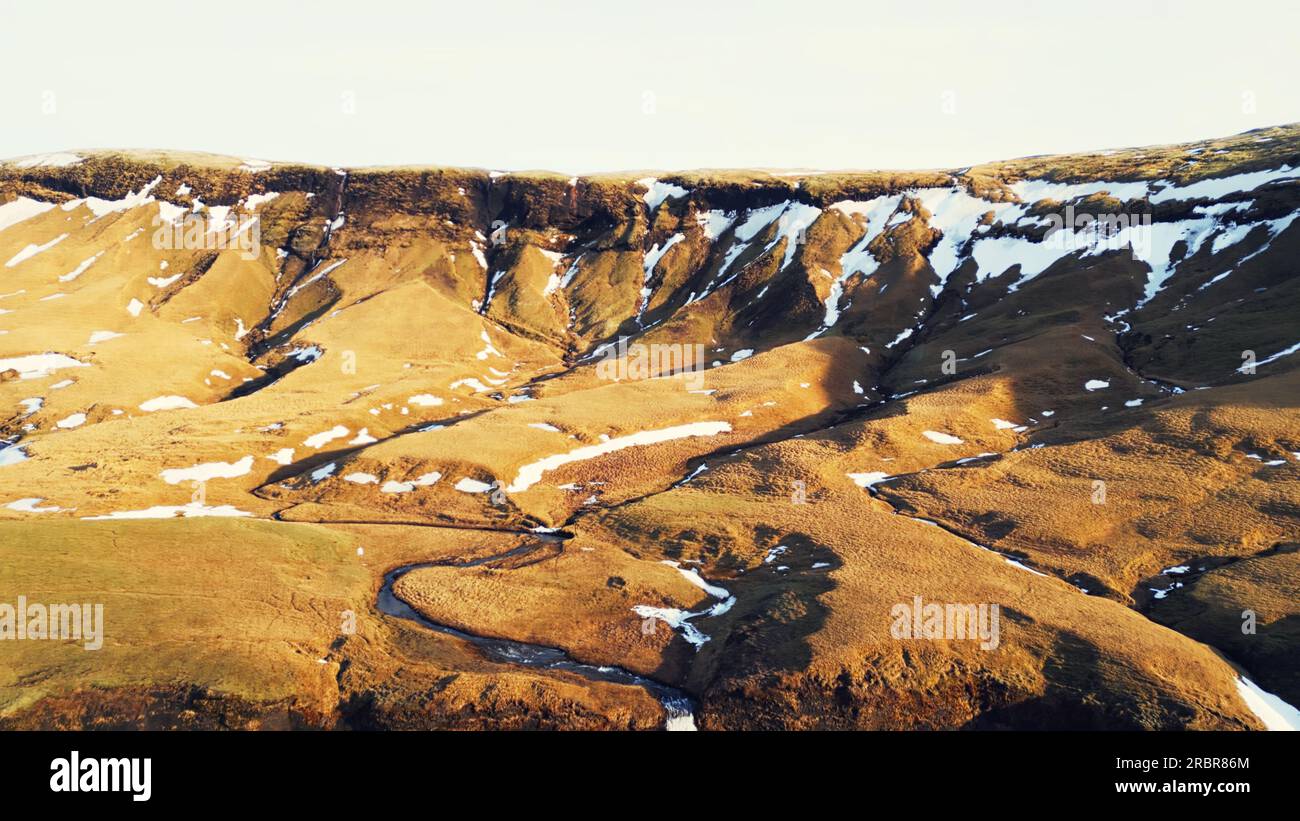 Aerial view of foss a sidu waterfall creating fantastic frozen ...