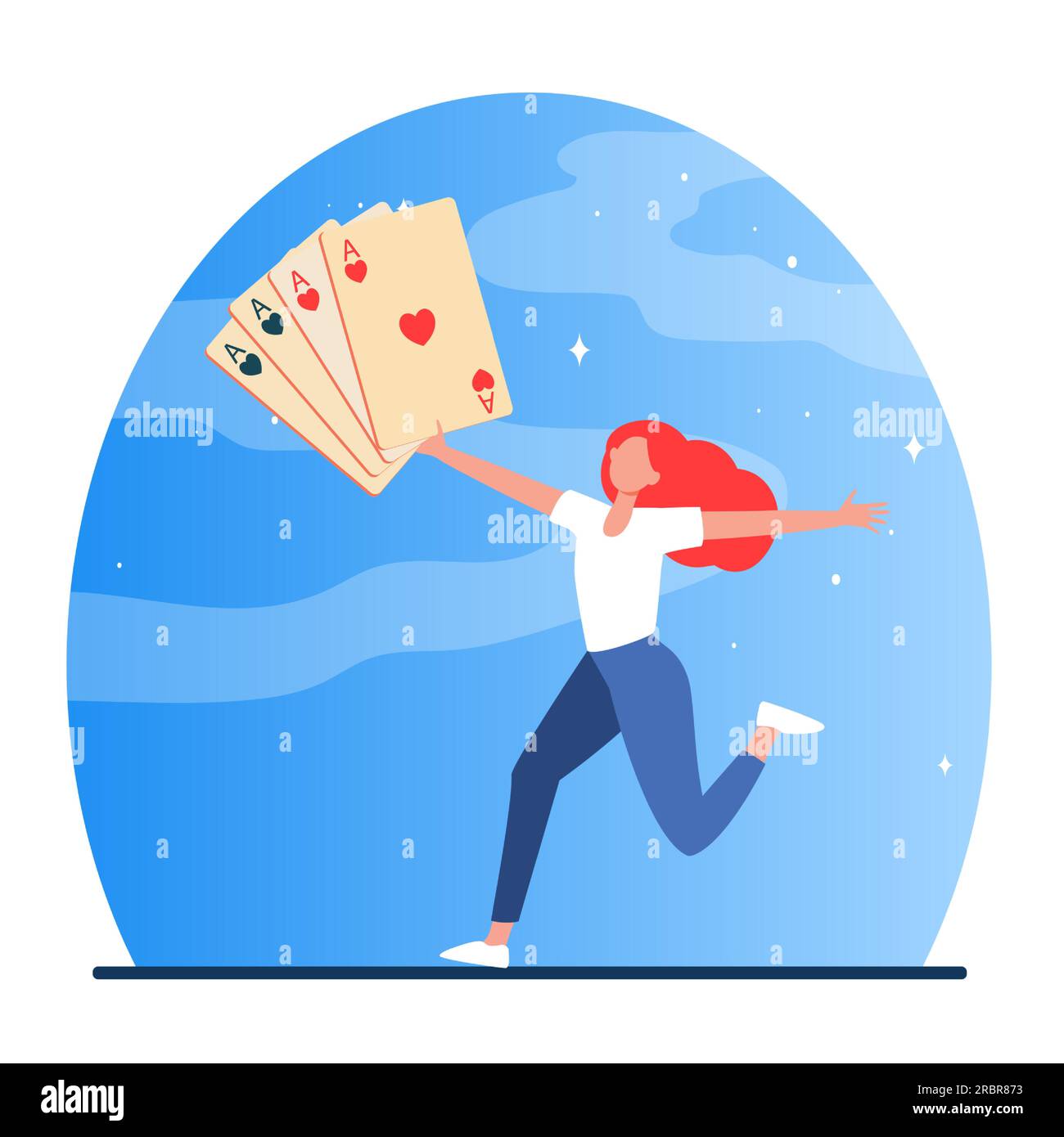 Happy girl running with cards in her hands. Winner, victory Stock ...