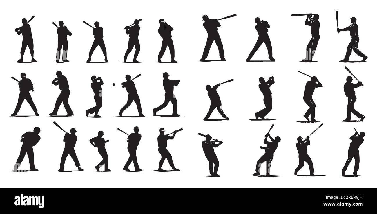 A set of silhouette baseball player vector illustration Stock Vector ...