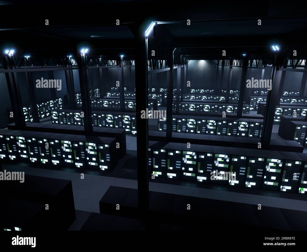 Ai Big Data Server Room With Racks Used For Global Neural Network And Hardware Information