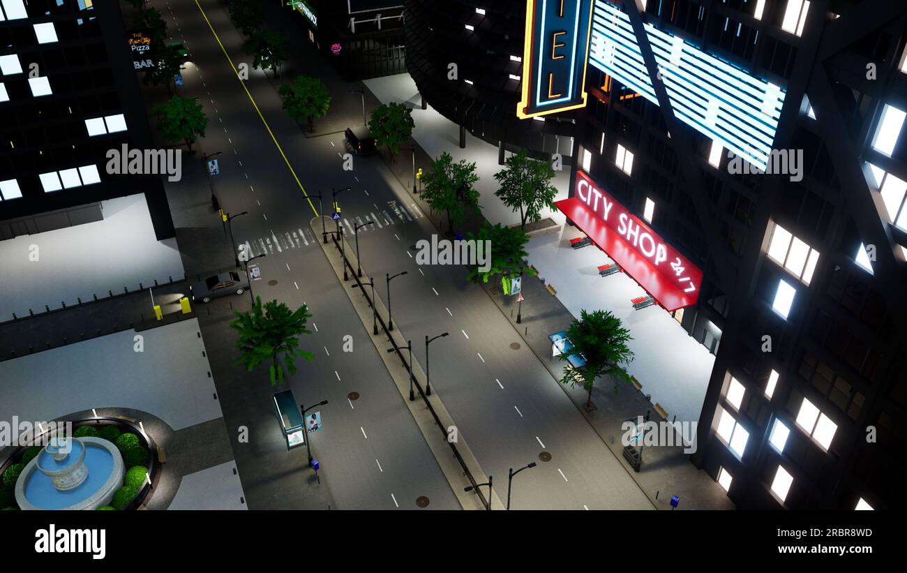 Metropolis center with towers and lights glowing late at night, city ...