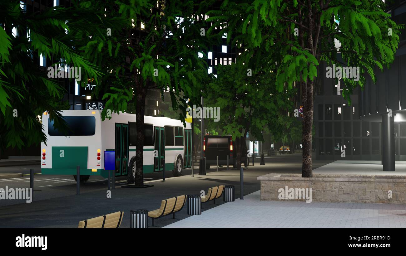 Business district with office buildings and cars driving on street ...