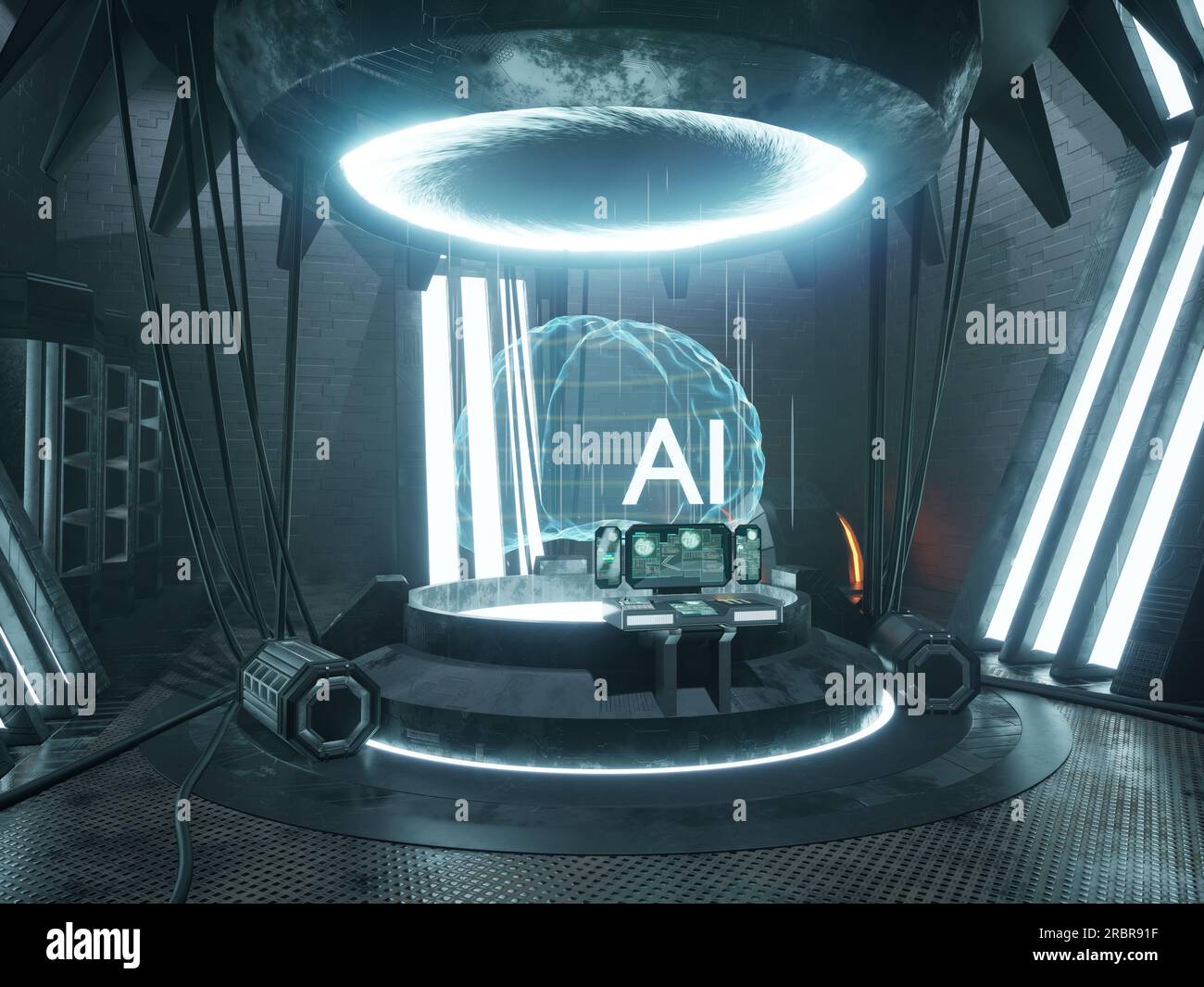 Dataset and artificial intelligence brain with neural network connection, AI revolution with big ...