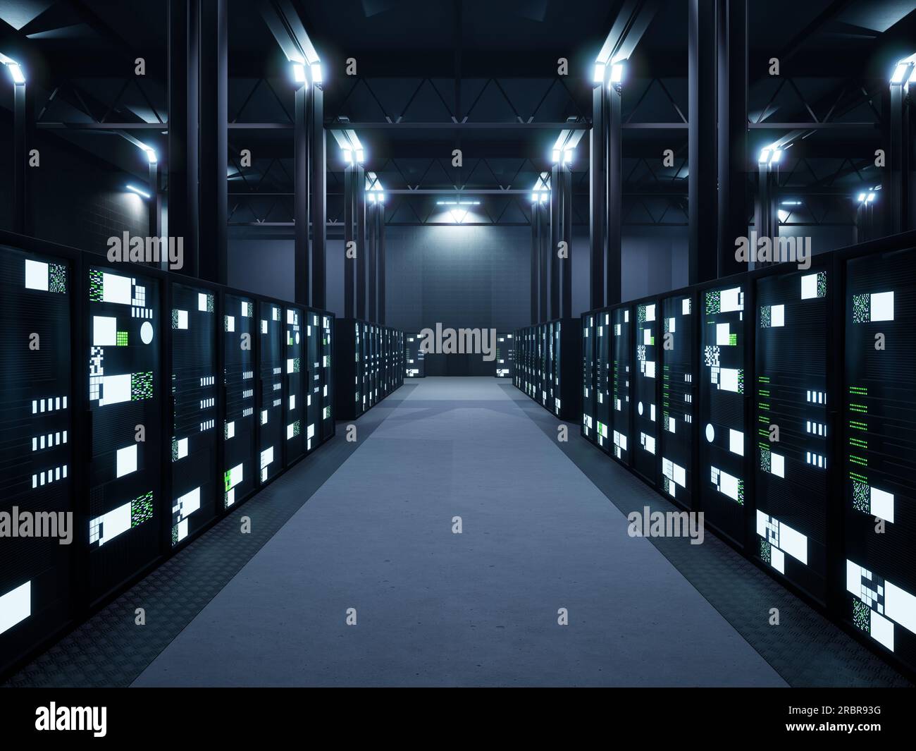 Database servers in render farm with flickering lights for neural ...