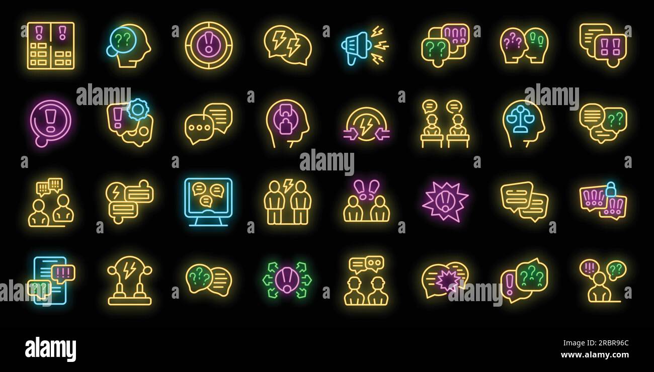 Argument icons set outline vector. Scream angry. Woman mind neon color ...