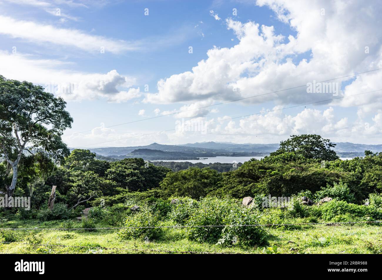 Nicaraguan countryside with clouds and distant view of Lake Apanas, a ...