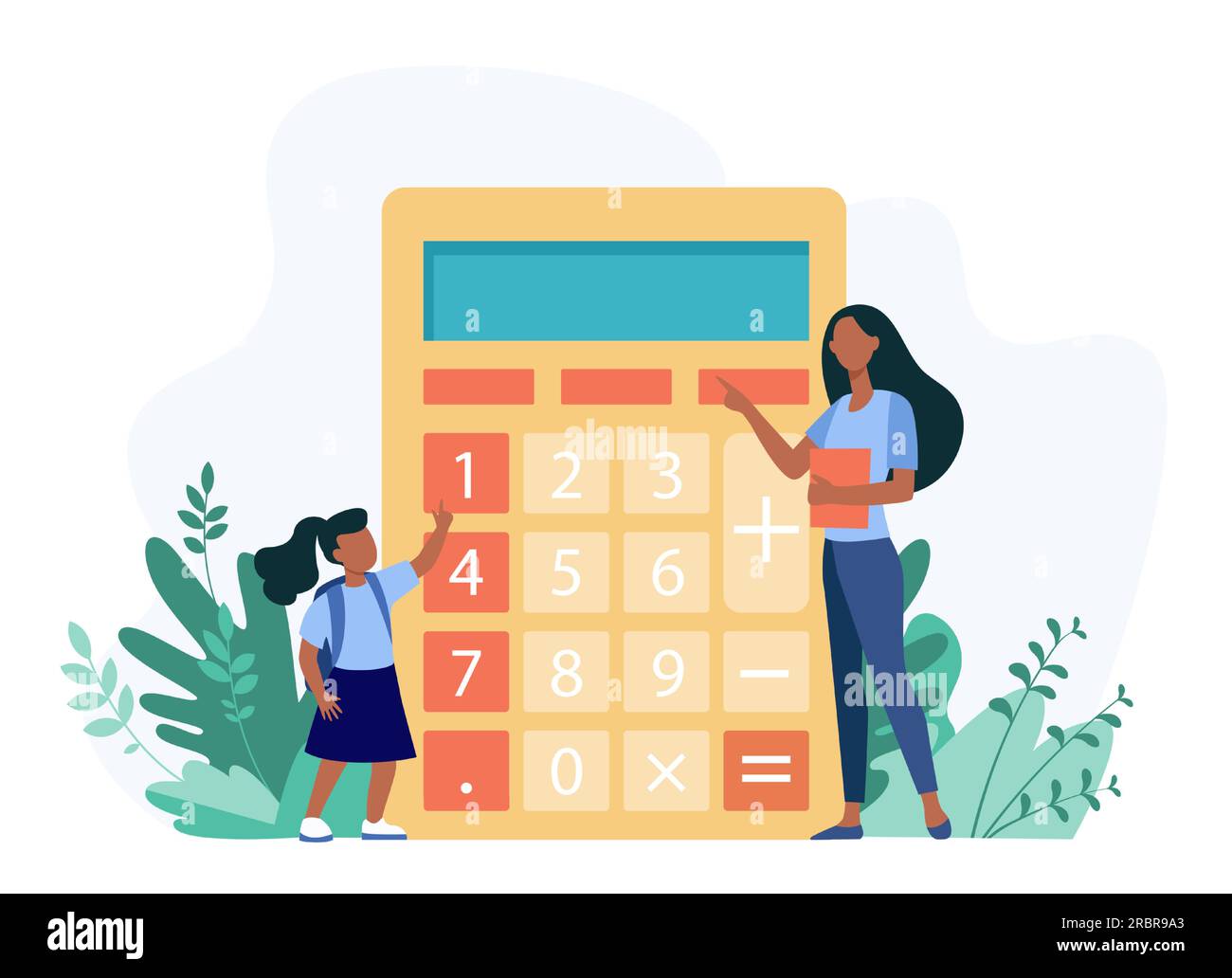 Woman explaining girl how to use calculator Stock Vector Image & Art ...