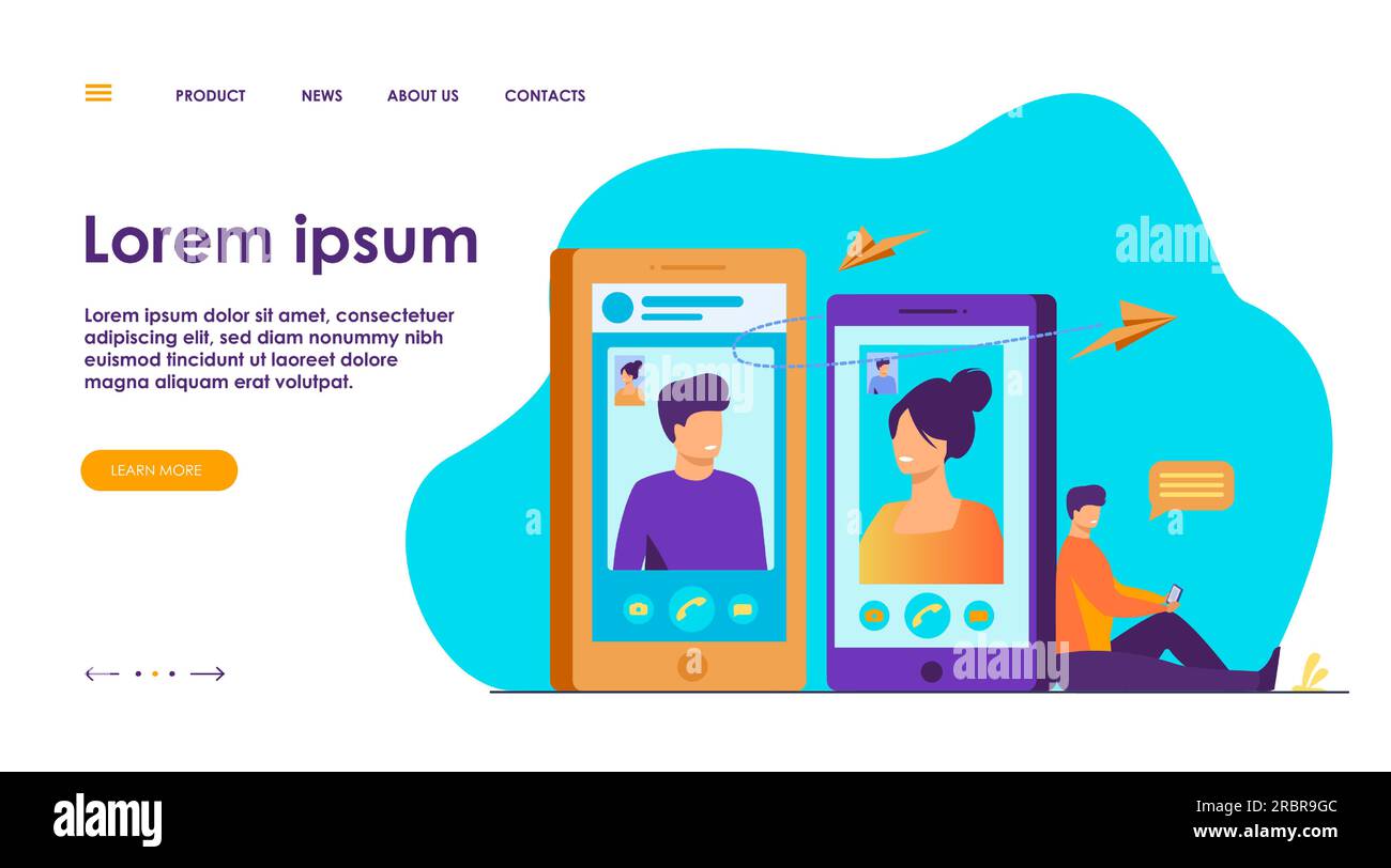 Couple with smartphones talking through video call Stock Vector Image ...