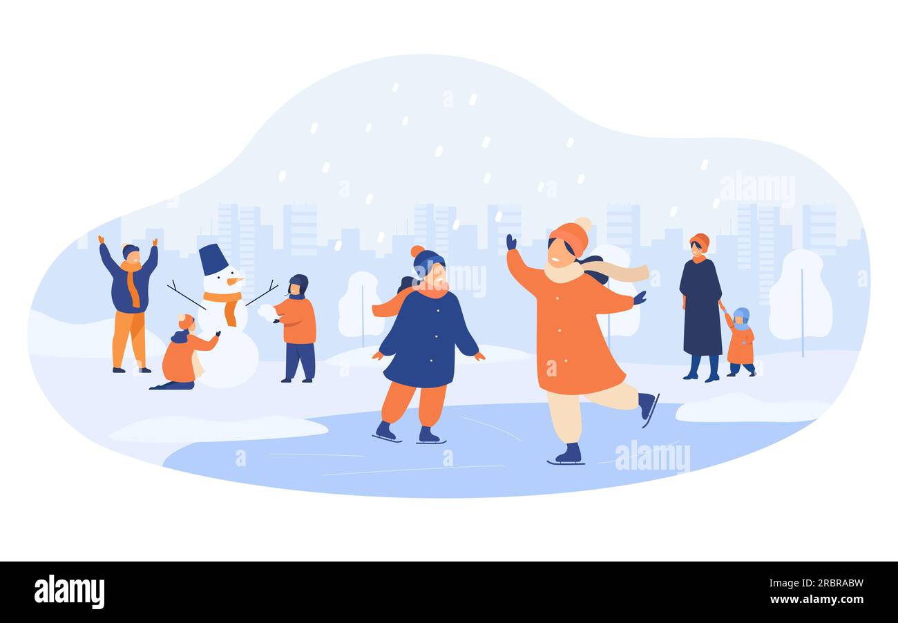 People walking in winter park isolated flat vector illustration Stock ...
