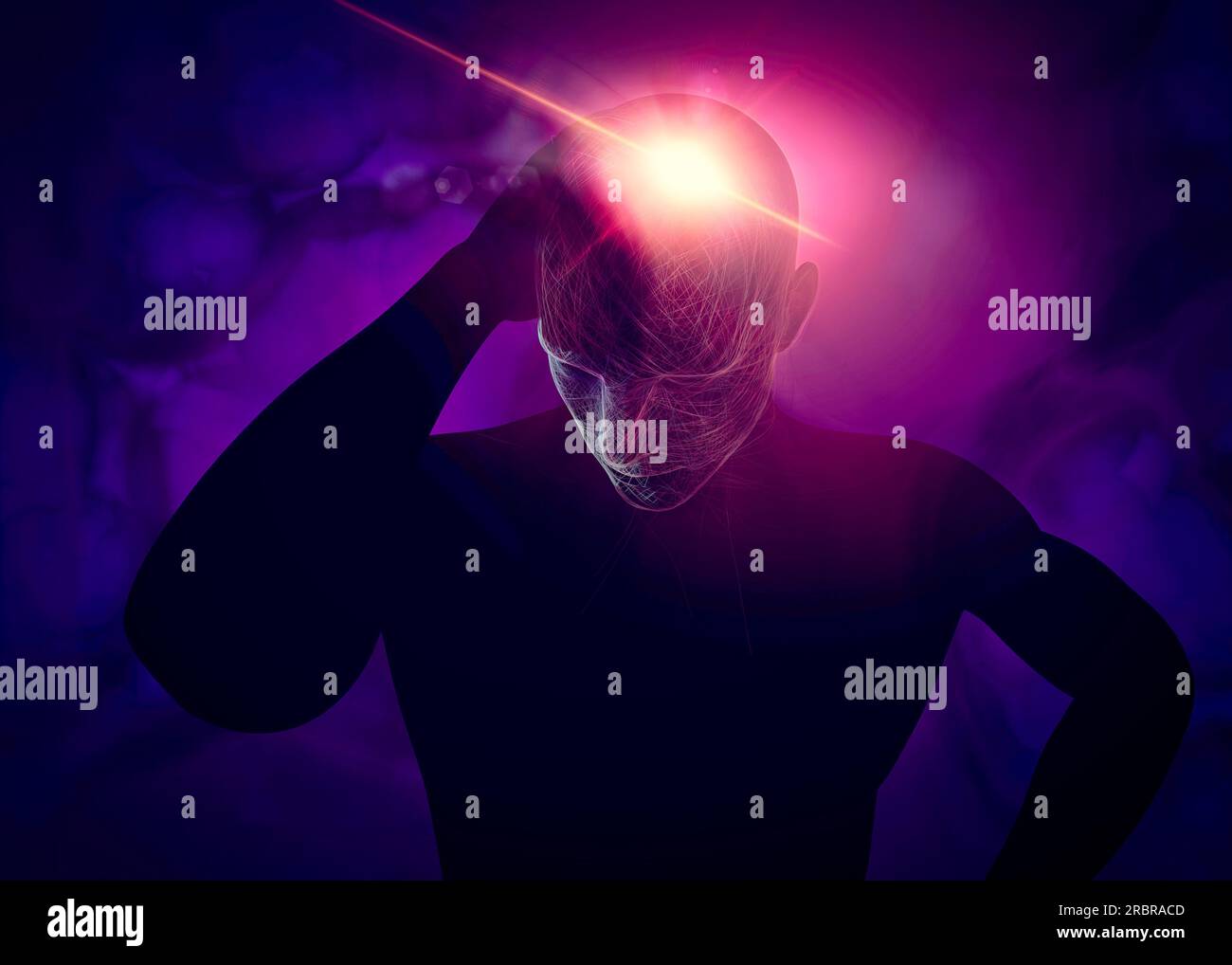 Skull, pain, headaches, neurons, synapses, neural network, brain ...