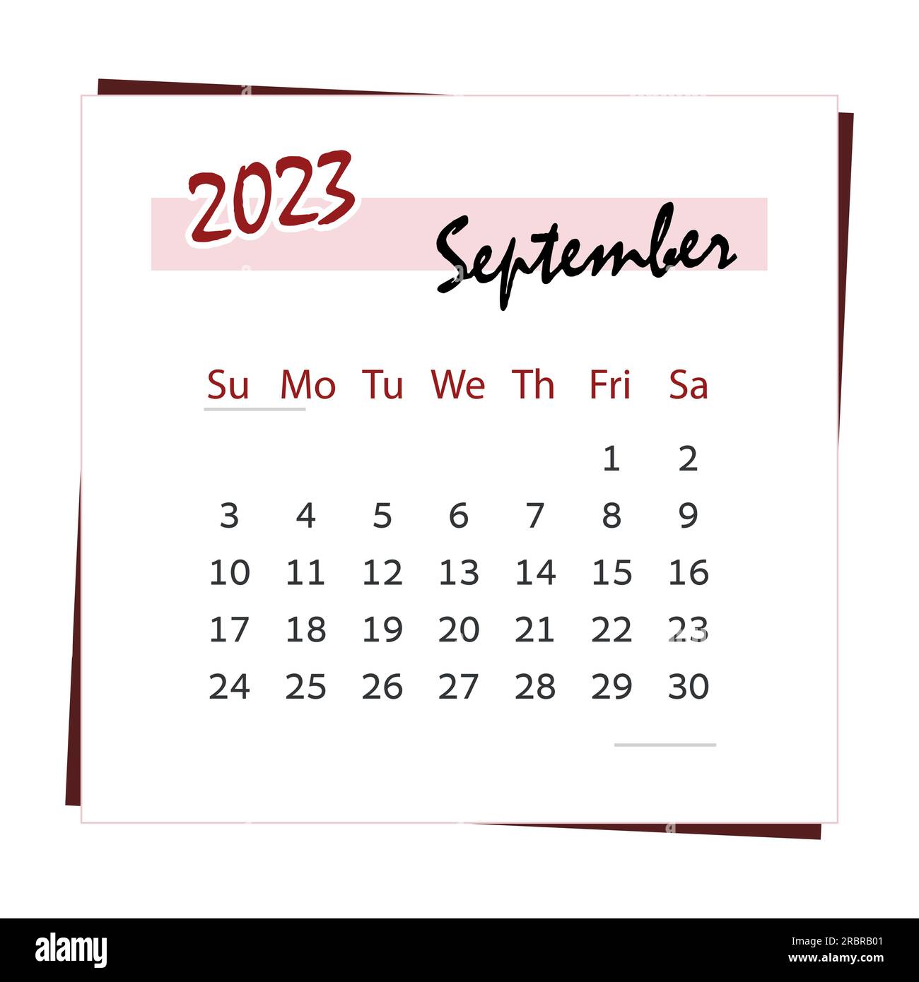 Calendar 2023. For month of September. Square calendar for business red ...