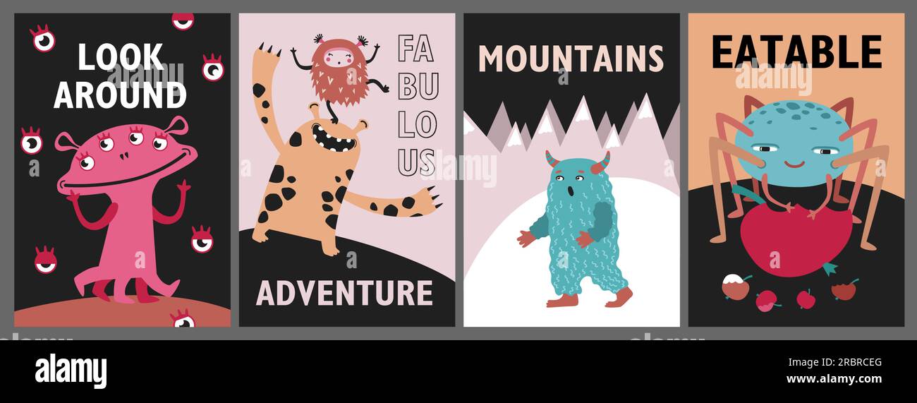 Monsters greeting cards set Stock Vector Image & Art - Alamy