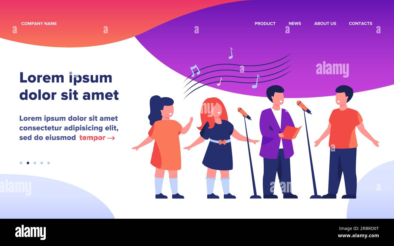 Children choir singing song in church flat vector illustration Stock ...